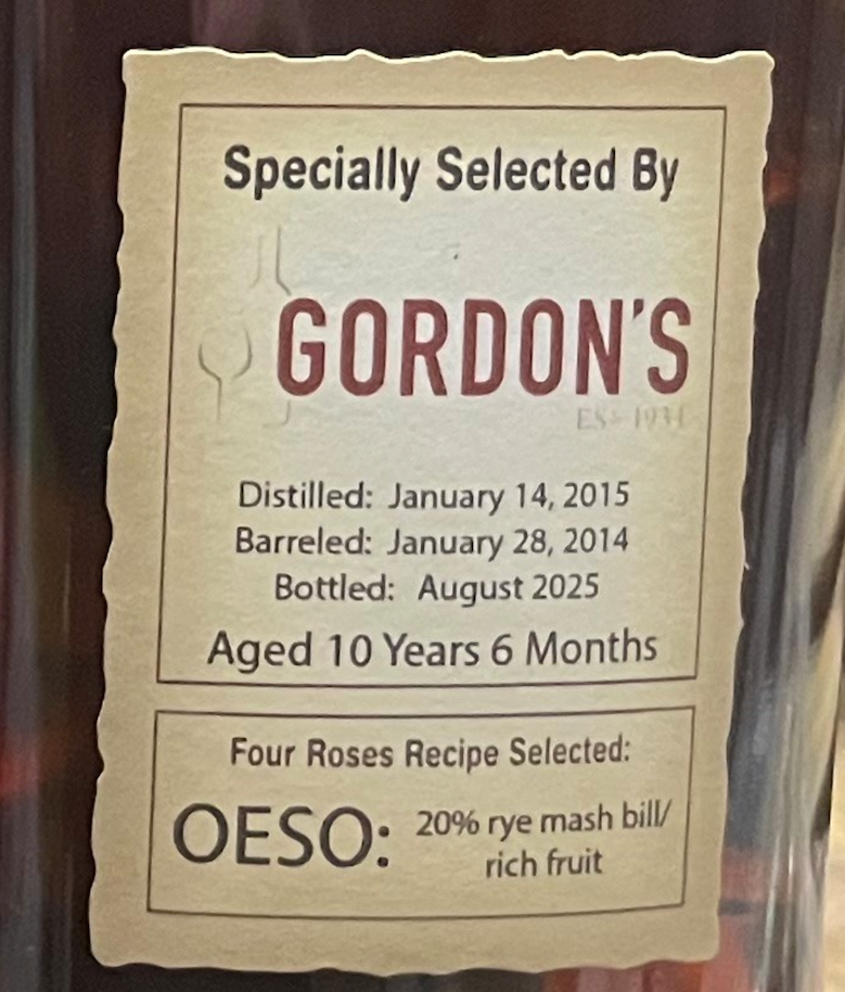 Four Roses Gordon's Private Barrel OESO 2025 750ml – Gordon's Fine Wine